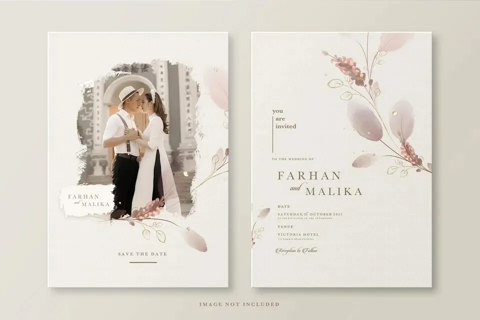 A wedding invitation with a couple kissing in the middle. - Đồ Hoạ Vip